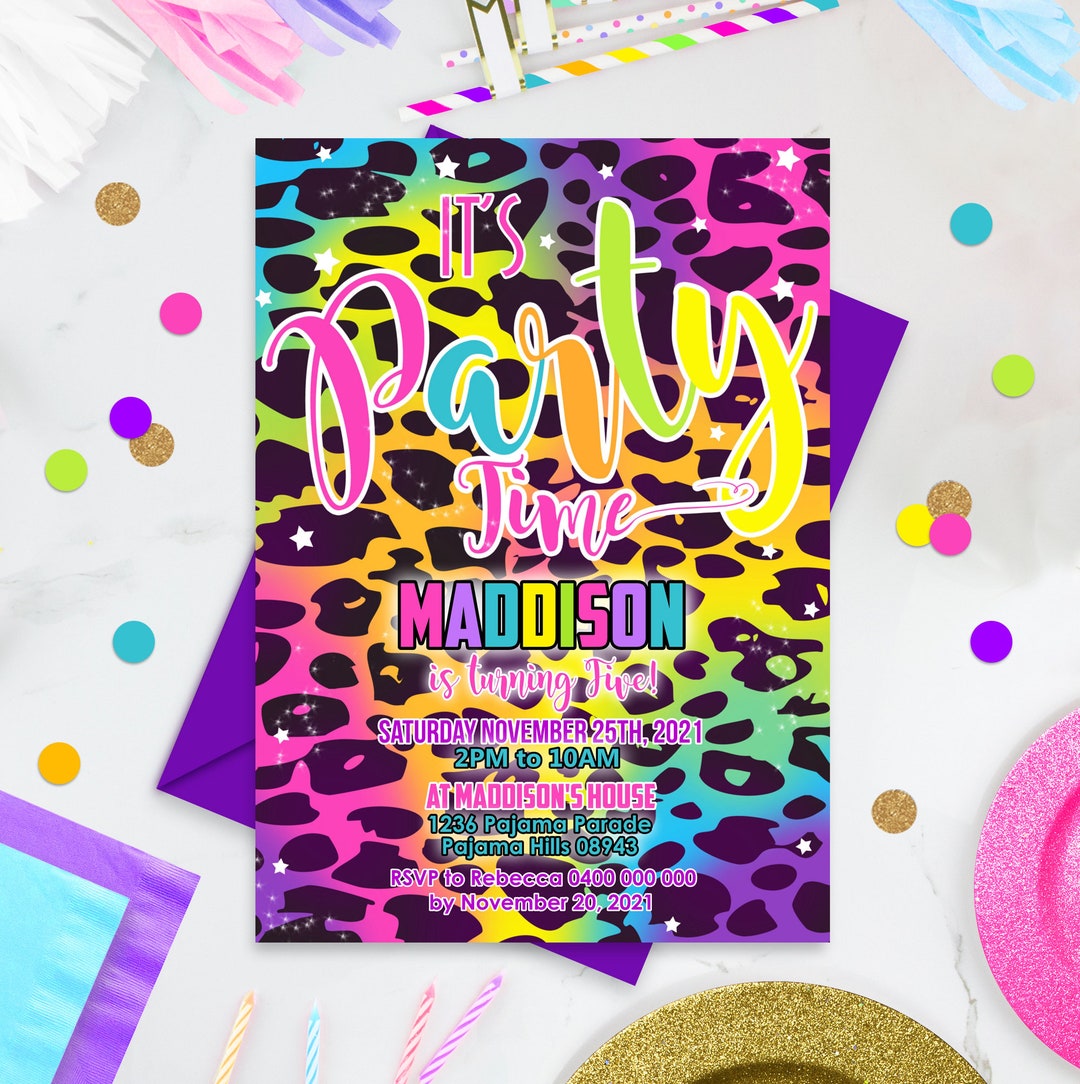 RAINBOW CHEETAH Party Invitation Editable Corjl Rainbow - Etsy