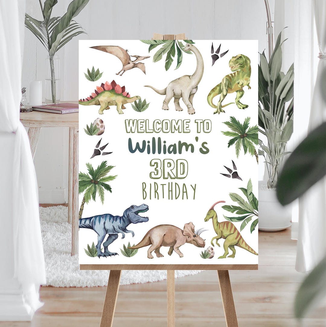 Editable Dinosaur Birthday Welcome Sign: Three Rex Party Decor (digital ...