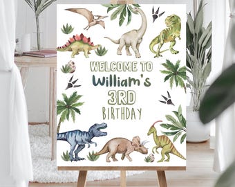 EDITABLE Three Rex Welcome Sign, Dinosaur Party Sign Decorations ...