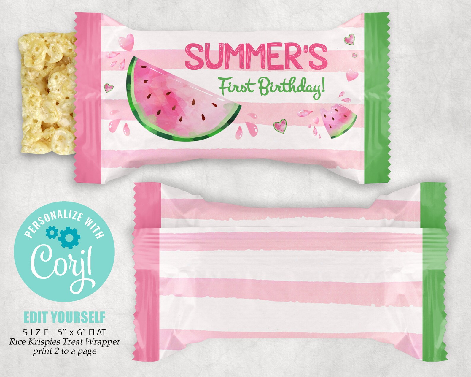 WATERMELON Rice Krispies Treat Wrappers Editable Watermelon - Etsy