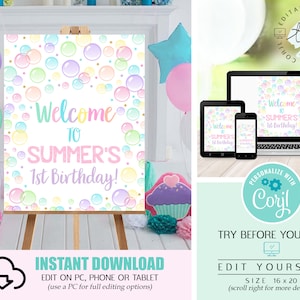 BUBBLES WELCOME SIGN Instant Download 16 X 20 Bubbles Party Welcome ...