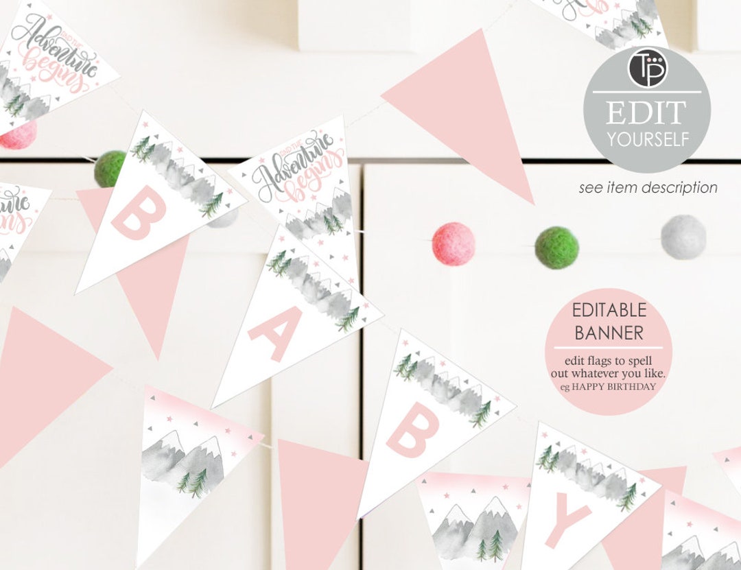 Adventure Banner Editable Girl Adventure Bunting Flags Adventure Party ...