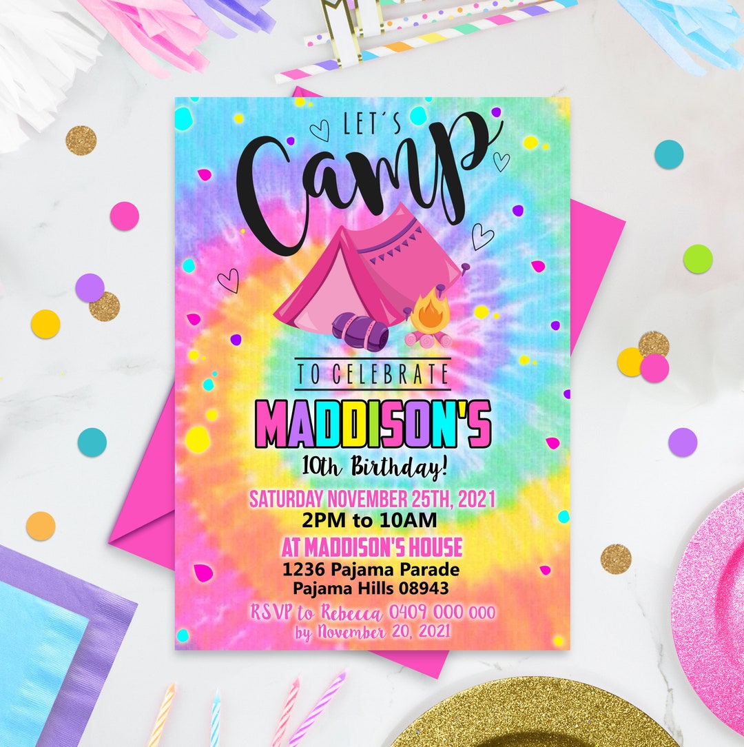 CAMP BIRTHDAY INVITATION Editable Camp Party Invitation Sleepover Invitation Girl Camping Party ...
