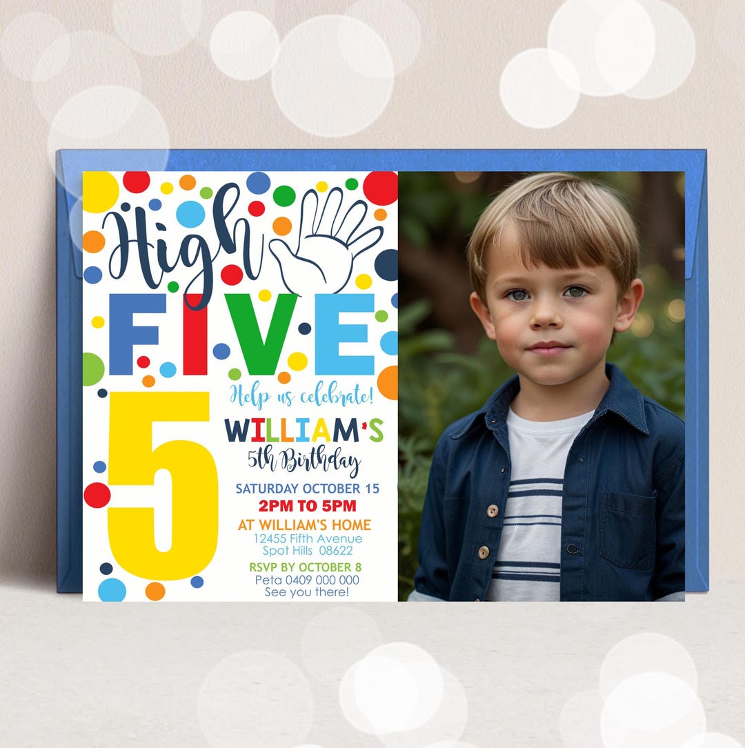 HIGH FIVE BIRTHDAY Photo Invitation, High Five Invitation, Editable Boy ...
