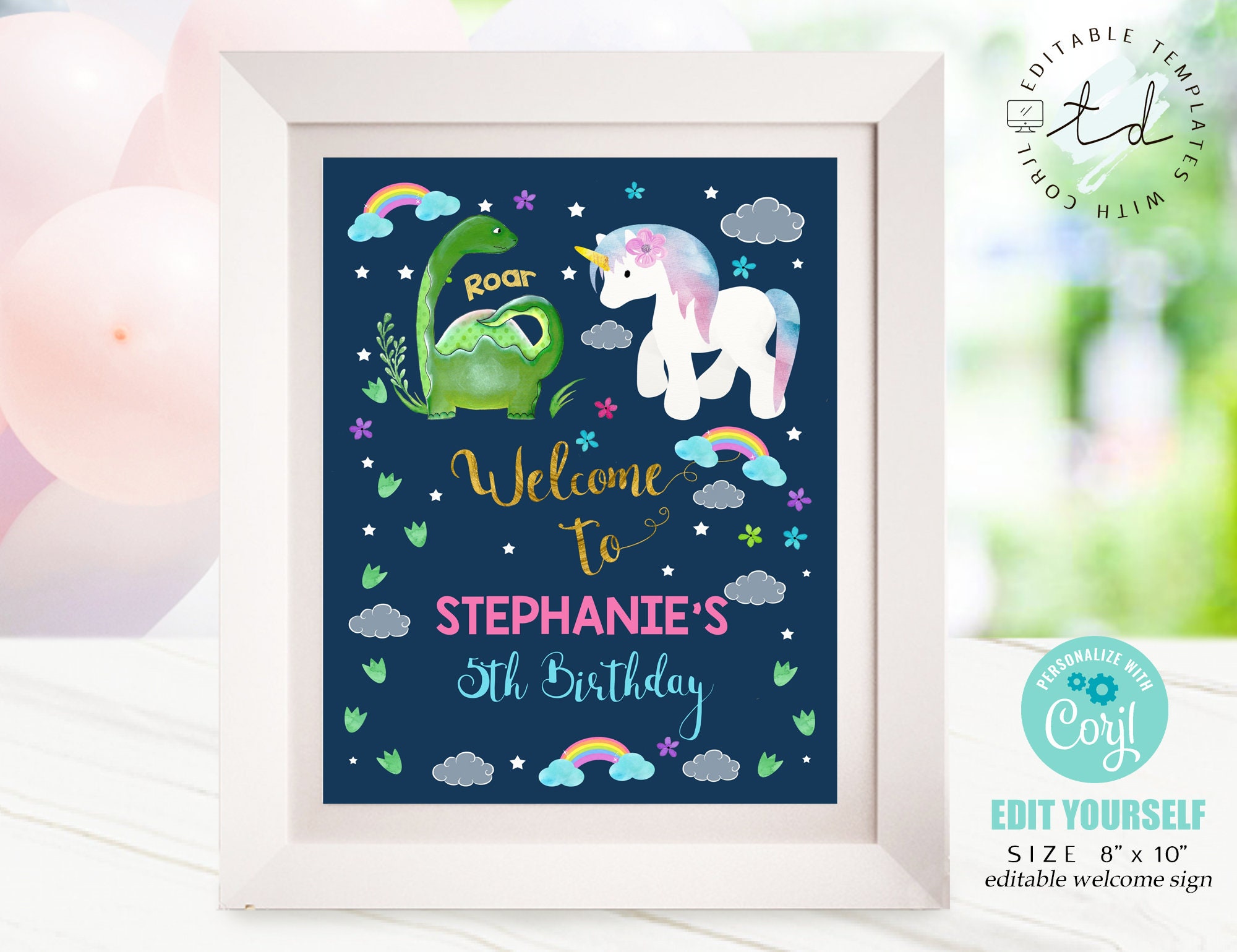 UNICORN DINOSAUR Party Package Printable Dinosaur Unicorn - Etsy