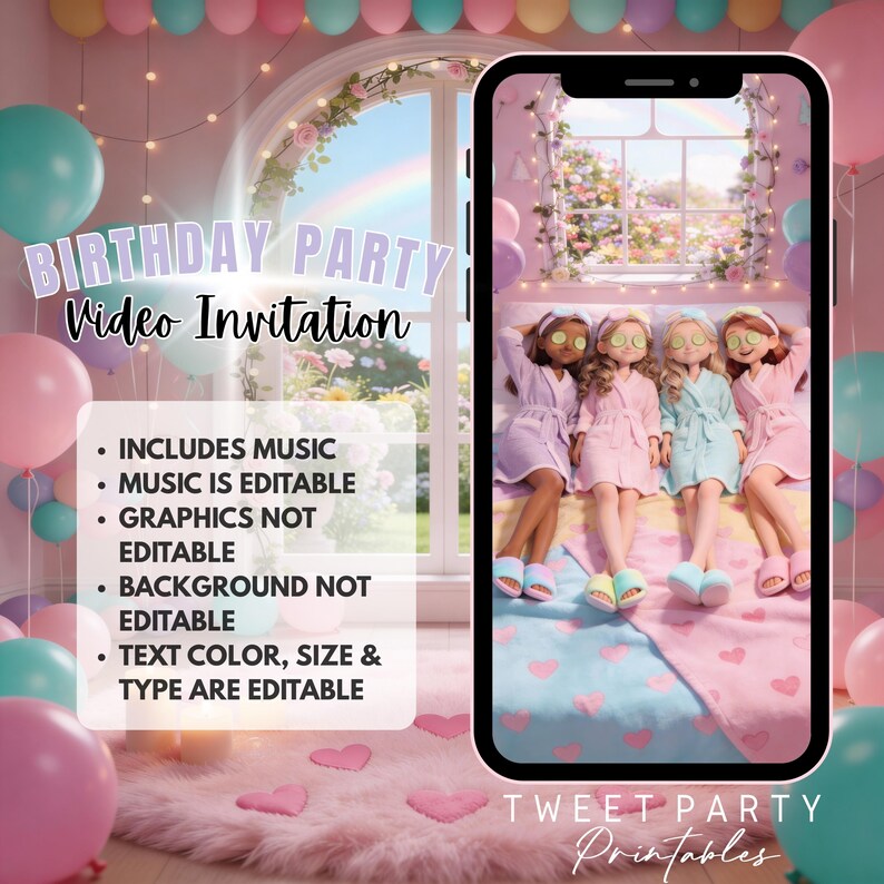 Spa Party Video Photo Invitation: Animated Mixed Race Pamper Birthday ...