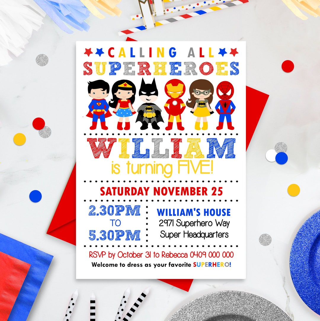 SUPERHERO Party Invitation INSTANT DOWNLOAD Superhero Invitations ...