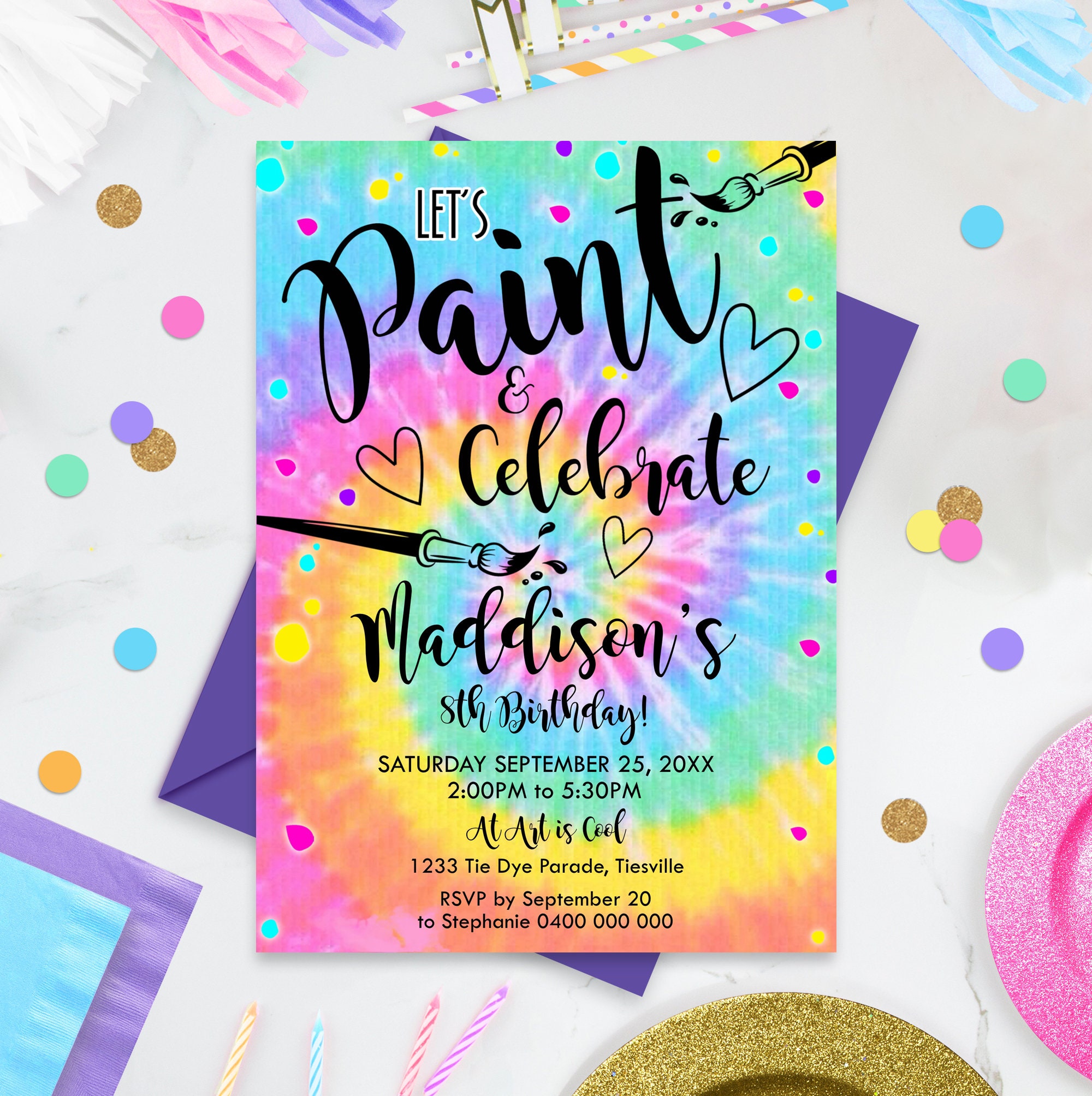 PAINT PARTY INVITATION Instant Download Tie Dye Paint - Etsy Australia