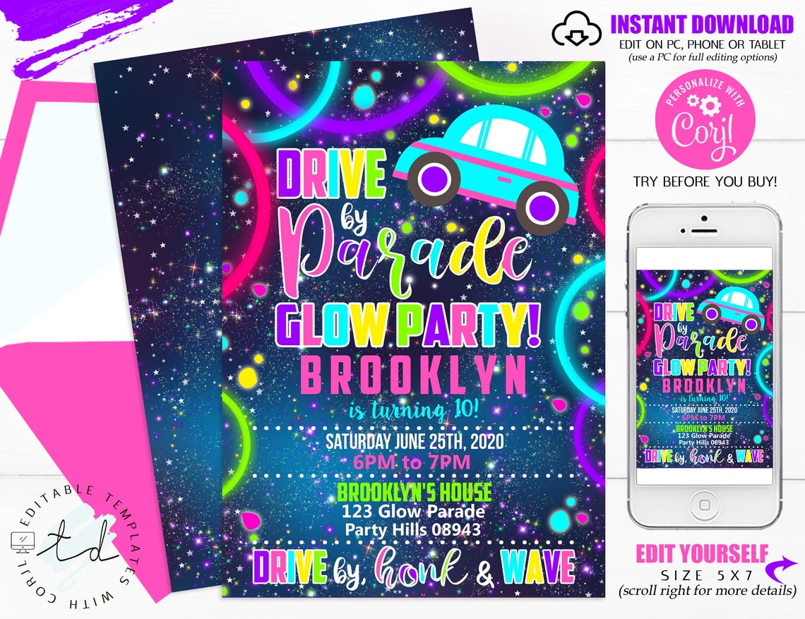 Drive by Birthday Invitation Instant Download Cars Invitation - Etsy