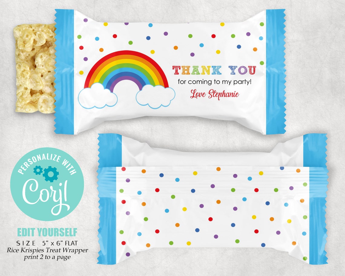RAINBOW Rice Krispies Treat Wrappers Editable RAINBOW Rice - Etsy