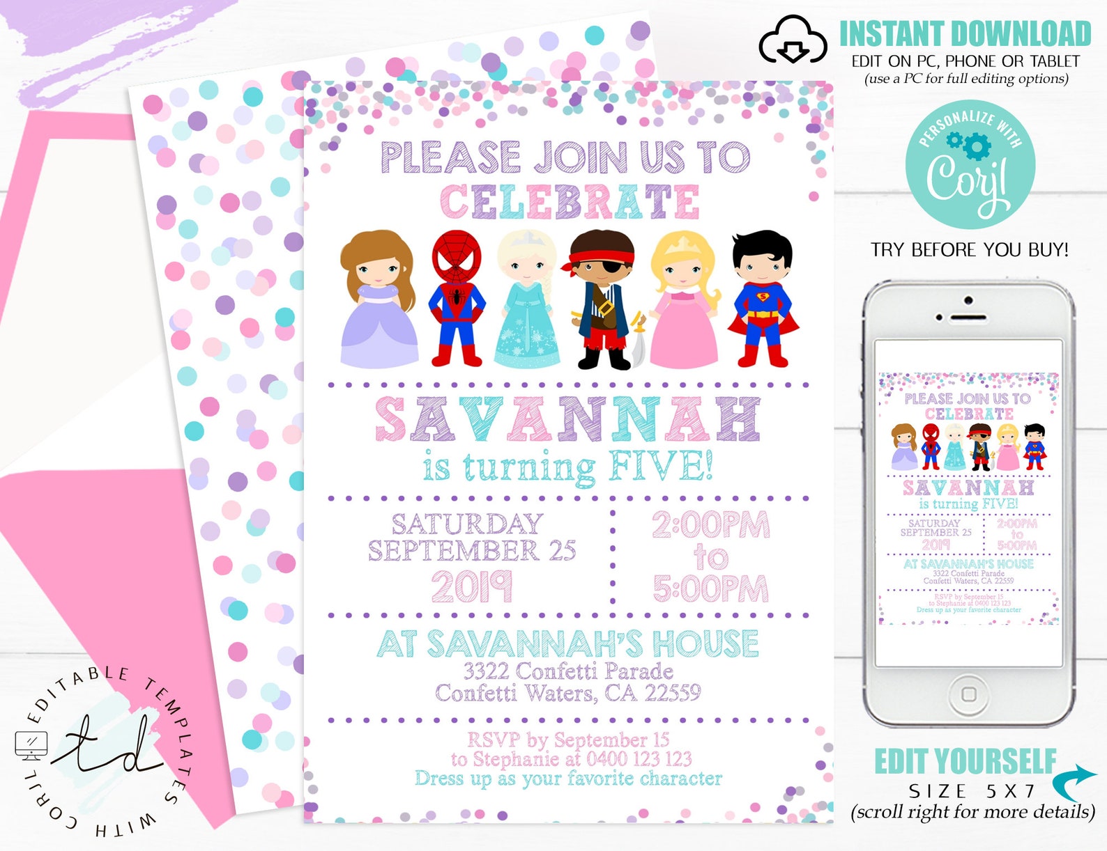 PRINCESS SUPERHERO PIRATE Invitation Princess Superhero - Etsy
