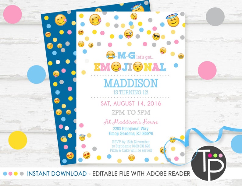 EMOJI Invitation INSTANT DOWNLOAD Emoji Invitation Emoji | Etsy