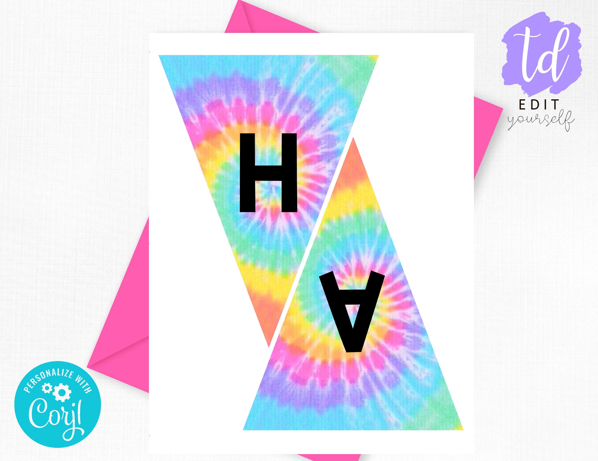 TIE DYE BANNER Editable Tie Dye Party Flag Tie Dye Birthday - Etsy