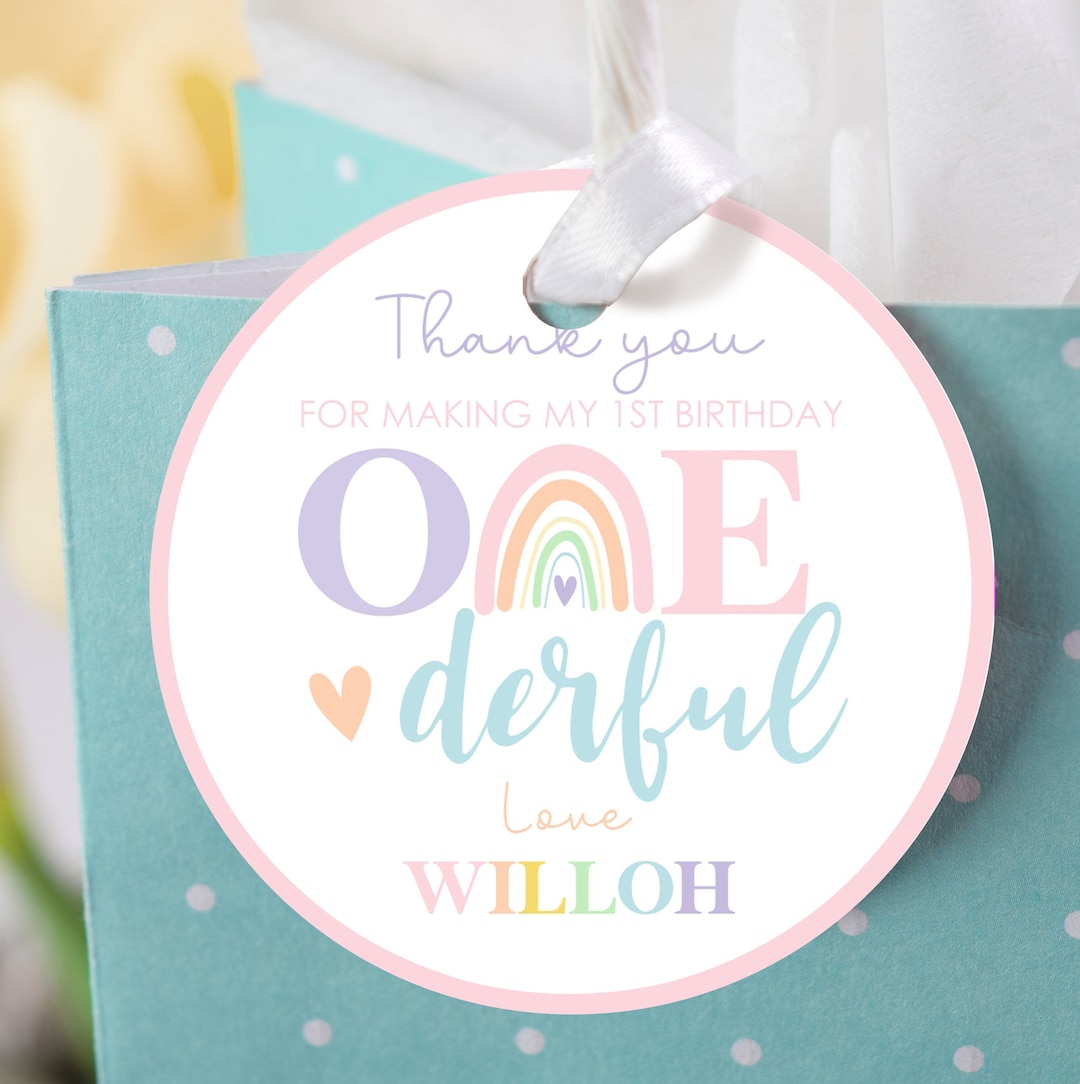 Rainbow Onederful Favor Tag: 1st Birthday Stickers (editable Digital ...