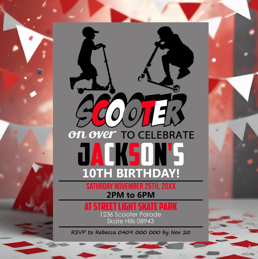 SCOOTER PARTY INVITATION Instant Download Scooter Birthday Invitations ...