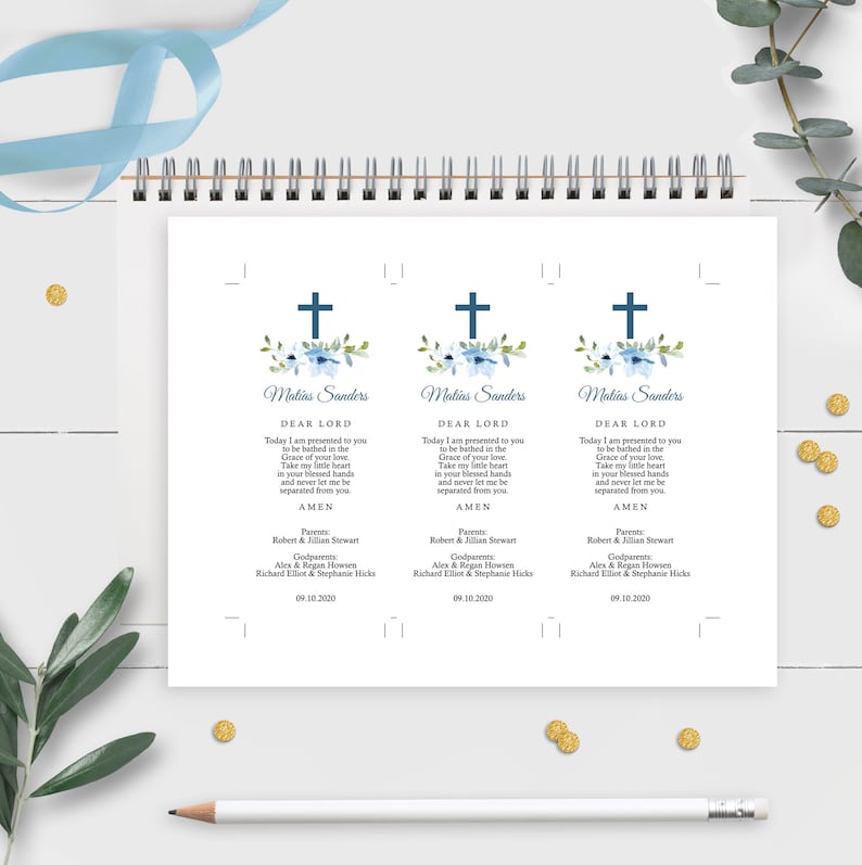 Blue Floral Baptism Prayer Card Instant Download Prayer Card | Etsy