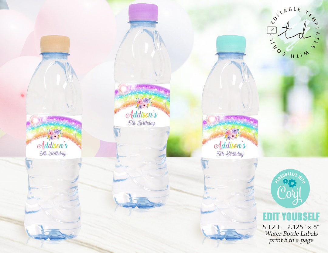 Pastel Rainbow Water Bottle Labels Editable Rainbow Water Bottle Labels ...