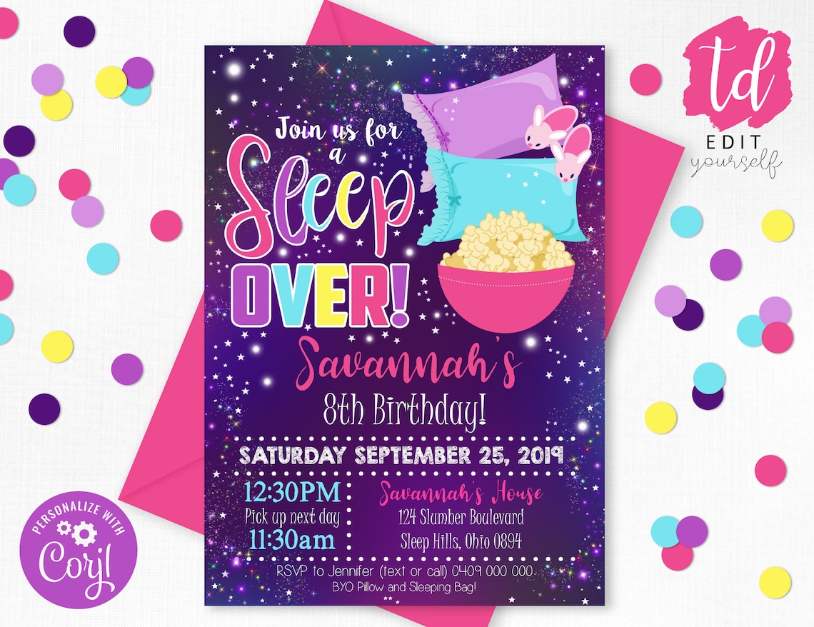 SLEEPOVER PARTY INVITATION Slumber Invitation Sleep Over - Etsy