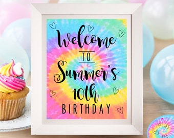 Editable Tie Dye Welcome Sign Tie Dye Birthday Sign Girl Craft Birthday ...