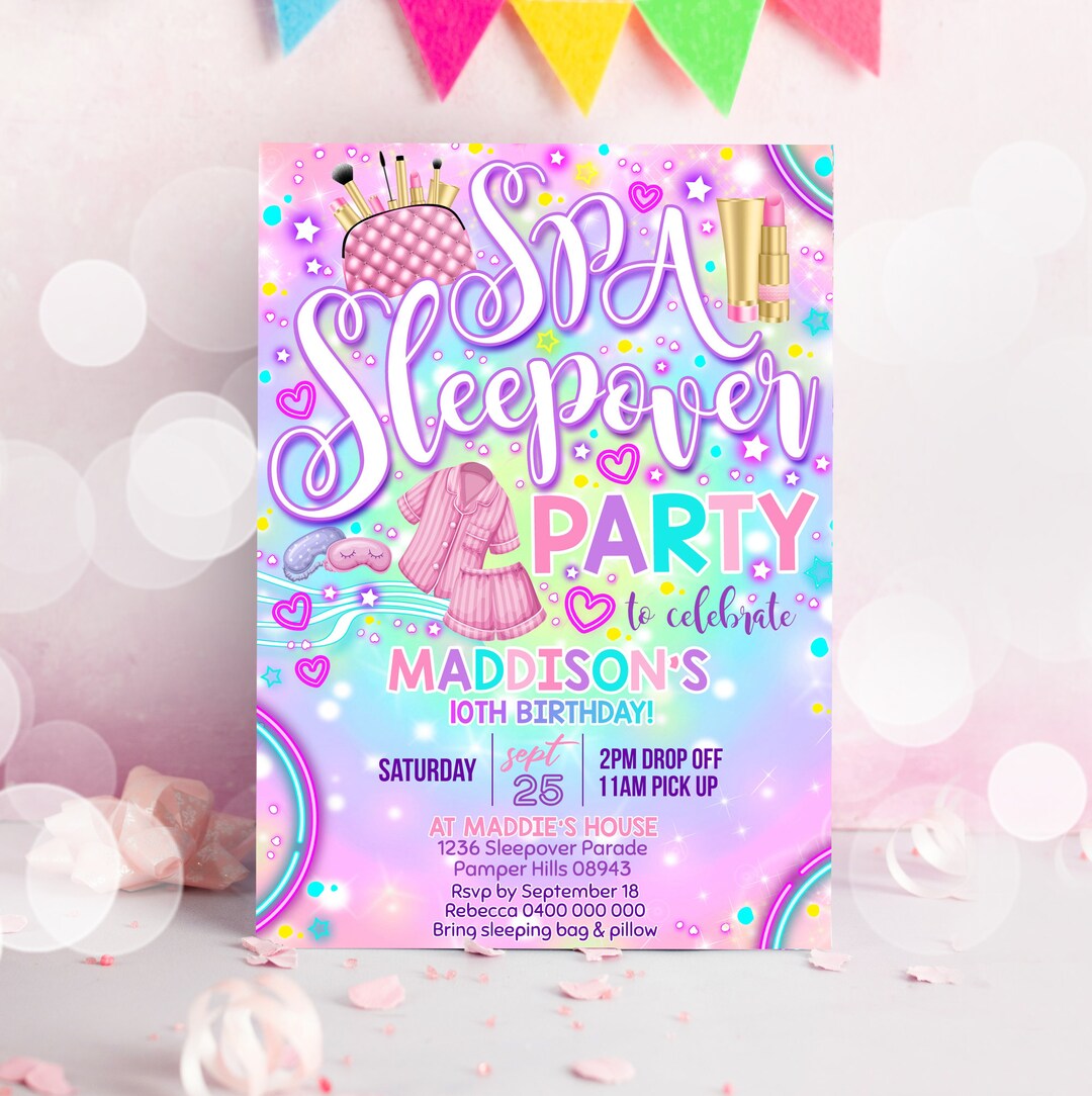 SLEEPOVER PARTY INVITATION Spa Sleepover Invitation Sleep Over Birthday ...