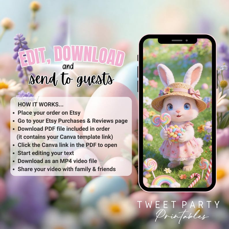 BUNNY Birthday Video Invitation: Animated Easter Spring Photo Evite ...