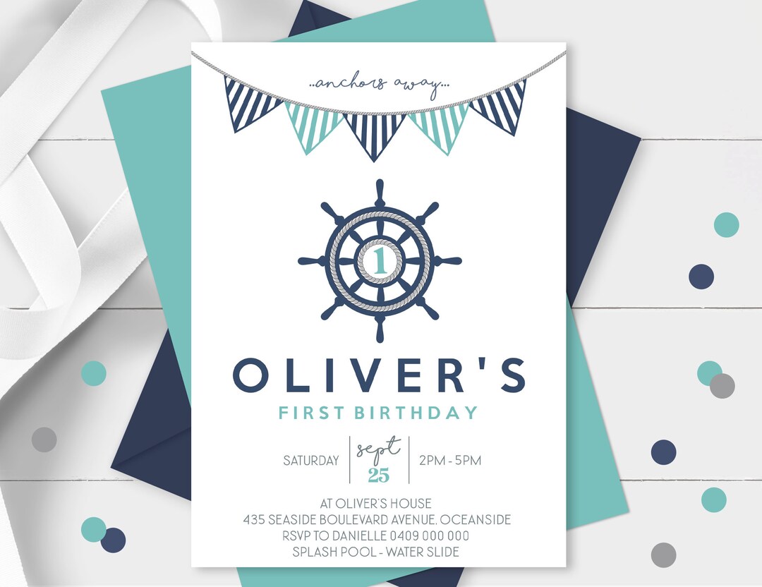 NAUTICAL BIRTHDAY INVITATION Nautical First Birthday Invitation Instant ...