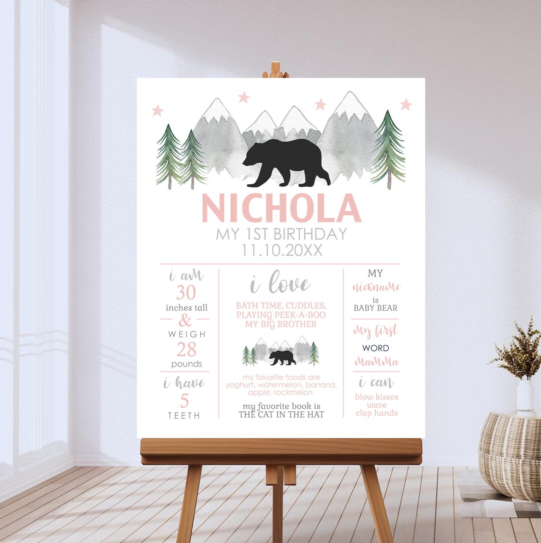 Onederful Adventure Birthday Milestone Poster: Bear Theme (digital ...