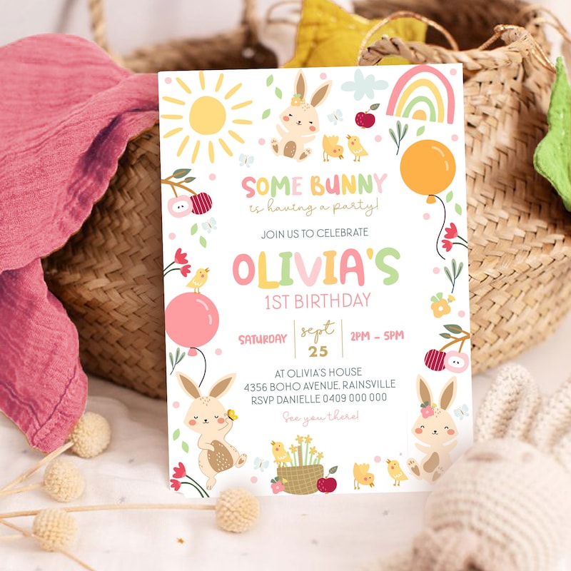 Bunny Birthday Invitation - Etsy