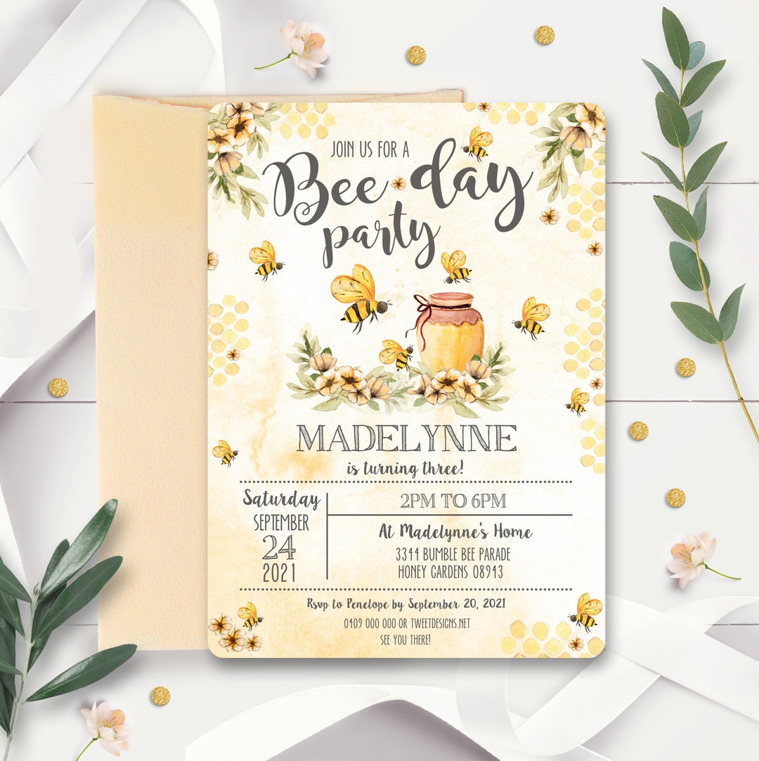 BEE DAY BIRTHDAY Invitation Editable Bee Invitation Bee Birthday ...