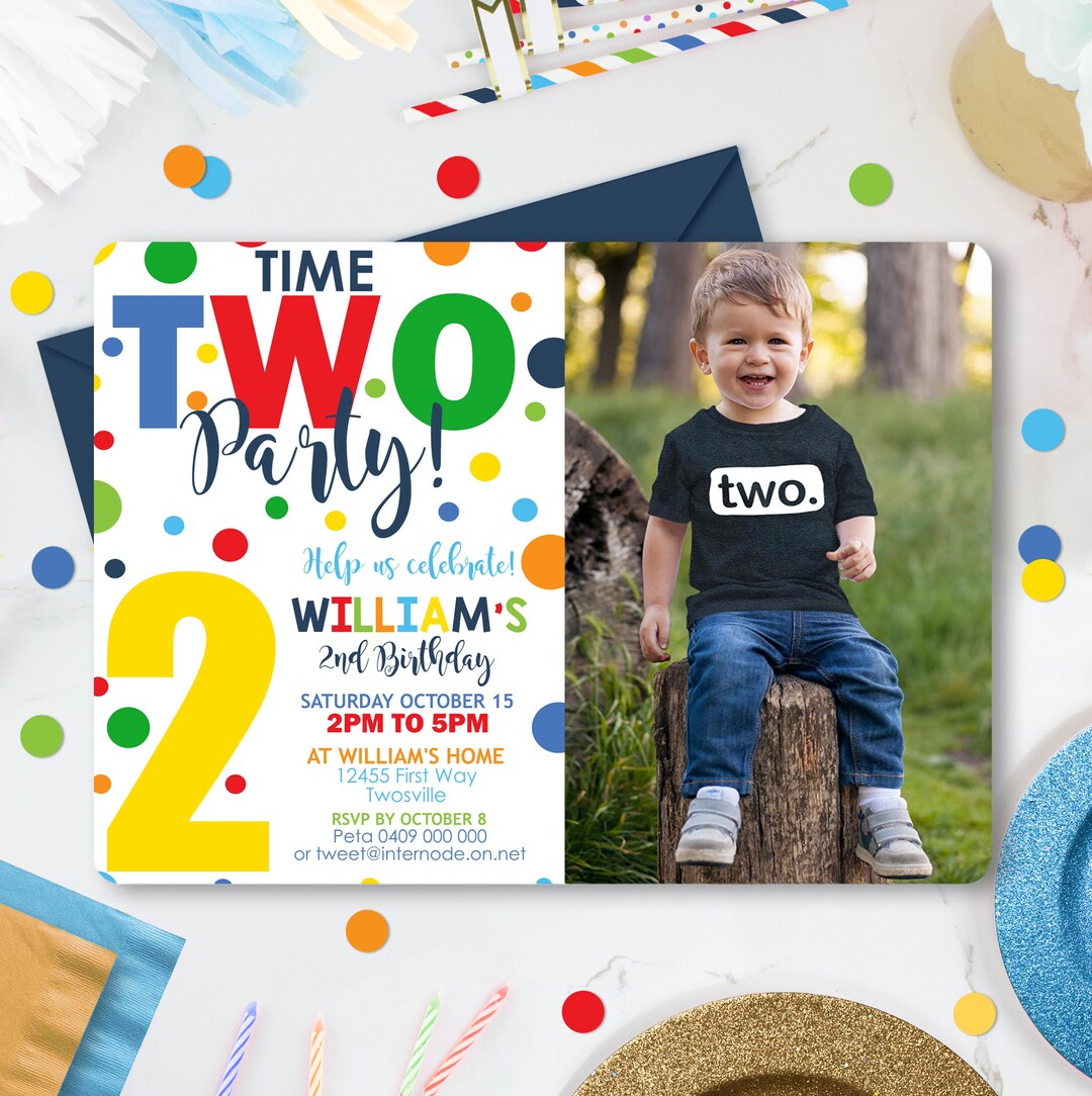 Confetti 2nd Birthday Invitation: Photo, Editable (digital Download) - Etsy