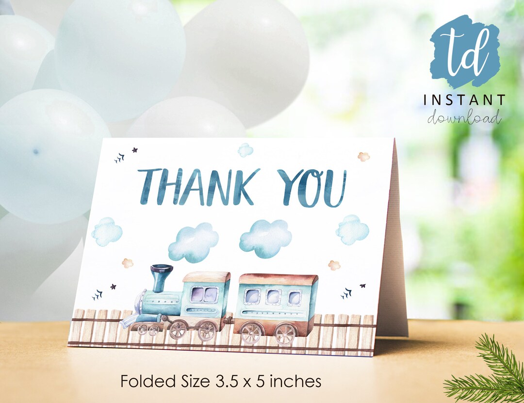 TRAIN THANK YOU Card Train Folding Thank You Card Train Baby Shower ...