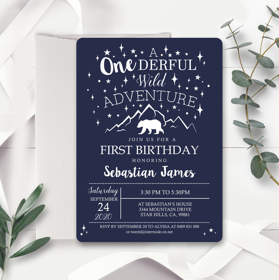ONEDERFUL ADVENTURE INVITATION Navy Bear Invitation First Birthday Bear ...