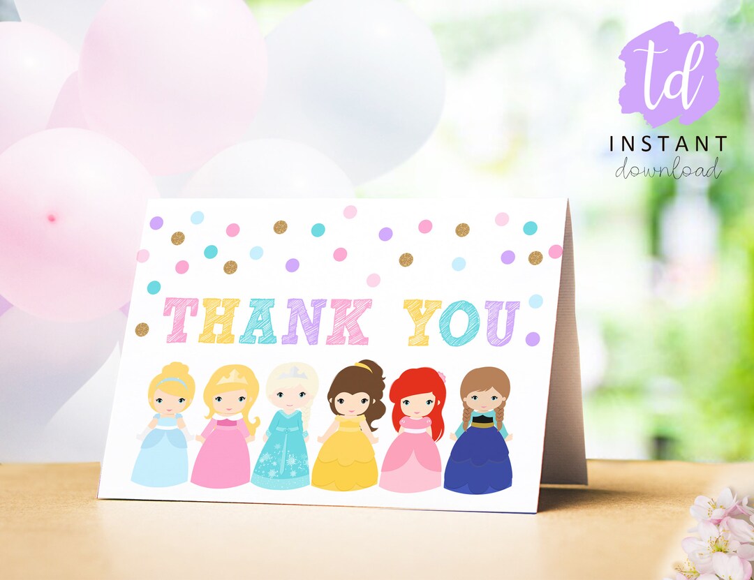 PRINCESS THANK YOU Card Princess Folding Thank You Card Princess Party ...