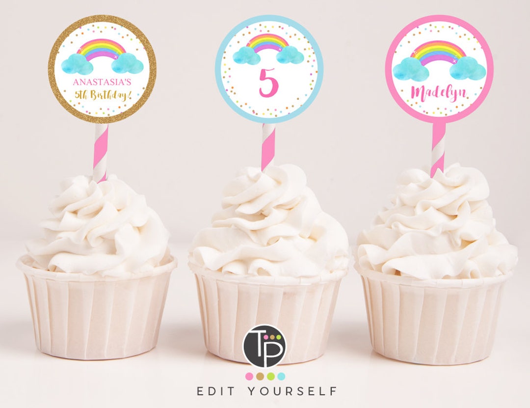 Rainbow Cupcake Toppers Instant Download Cupcake Toppers - Etsy