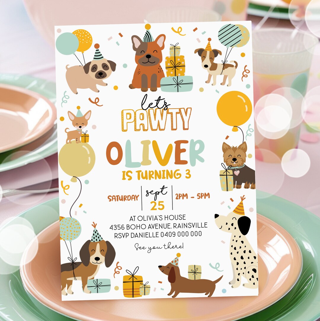 Dog Invitation Editable Puppy Party Invitation Printable Dog Pawty ...