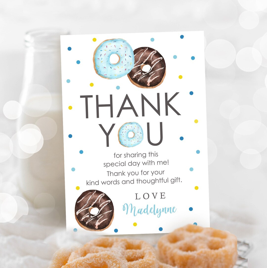 DONUT THANK YOU Card Blue Donut Thank You Cards Donut Birthday Thank ...