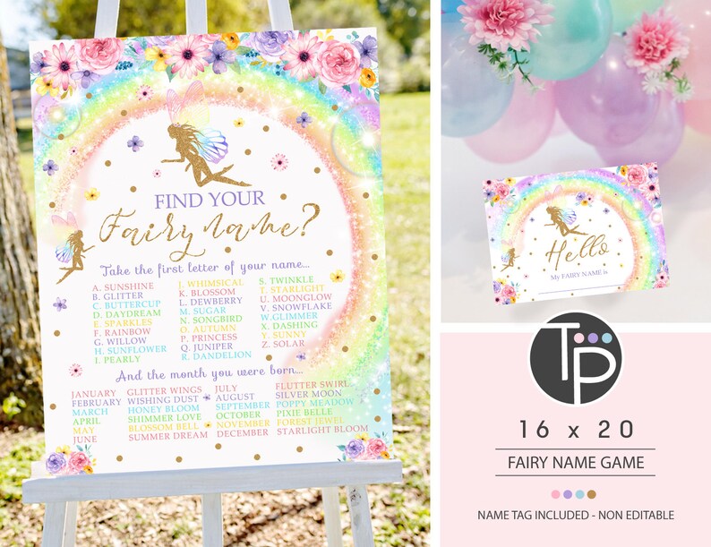 Fairy Name Game: Rainbow Party Printable (instant Download) - Etsy