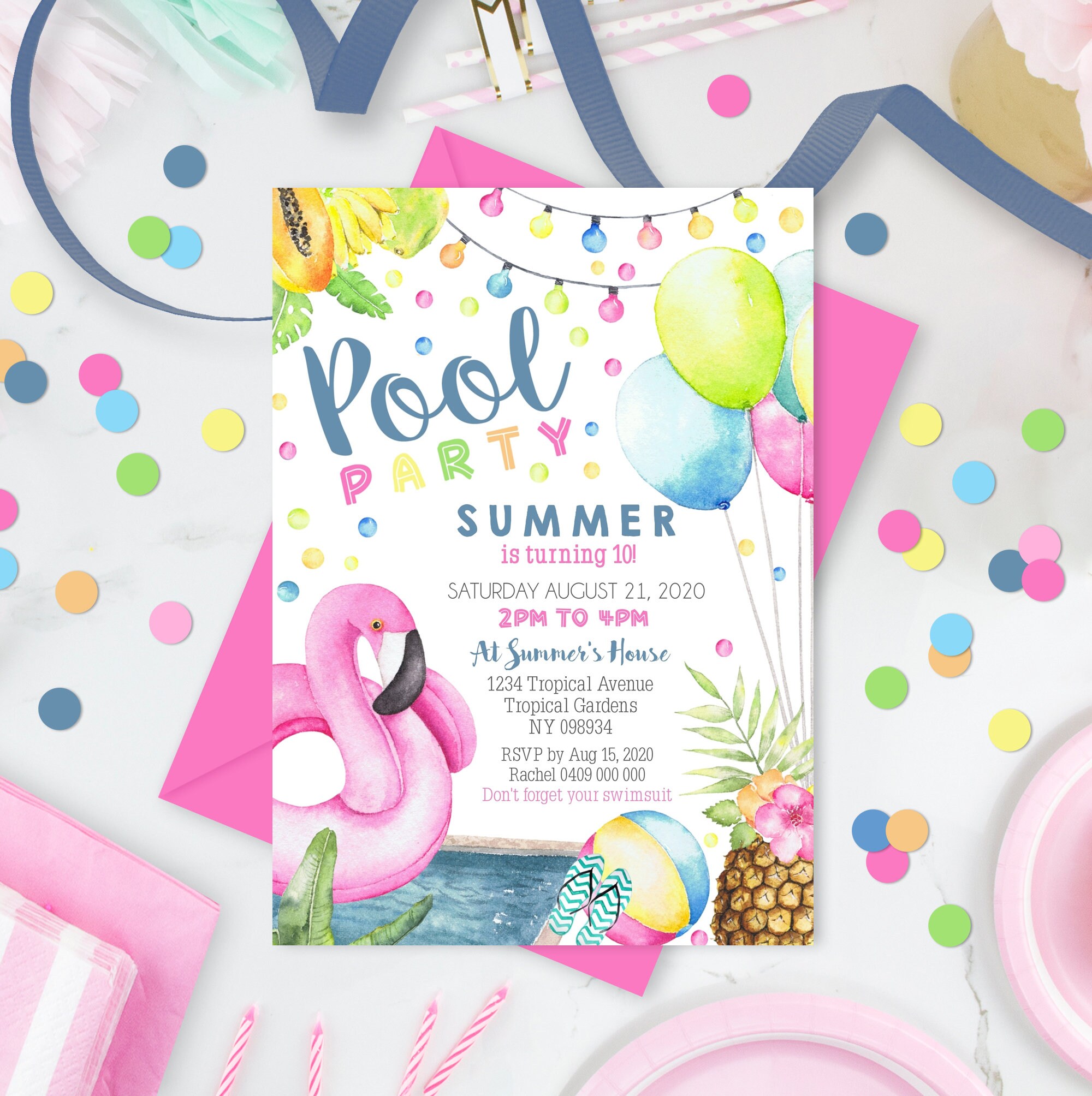 POOL PARTY Invitation Girl Pool Party Invitation Flamingo Pool - Etsy