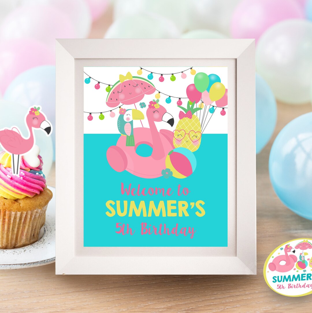 Editable Pool Party Signs Printable Girl Pool Party Signs Corjl ...