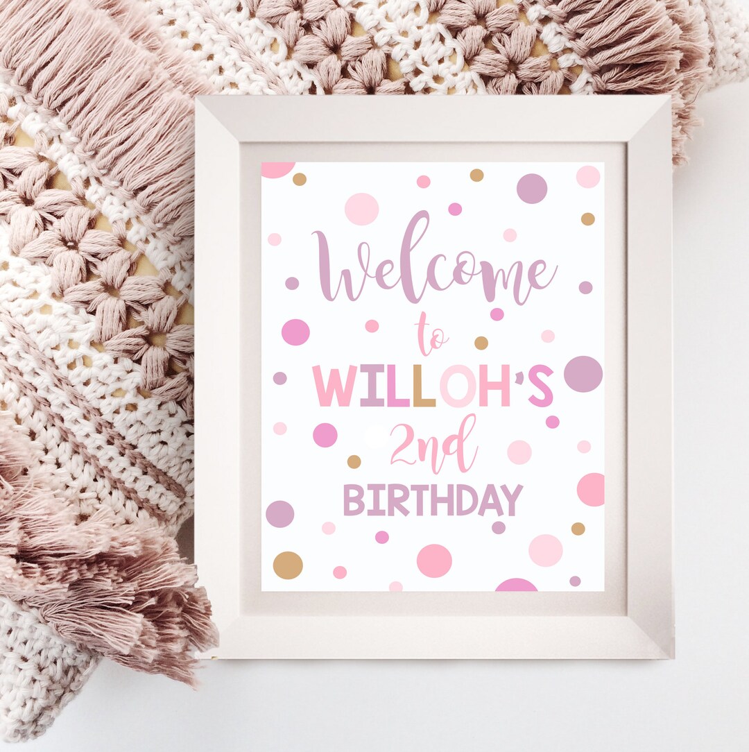 Editable Girl WELCOME Sign Instant Download Pink Purple Spots Sign ...
