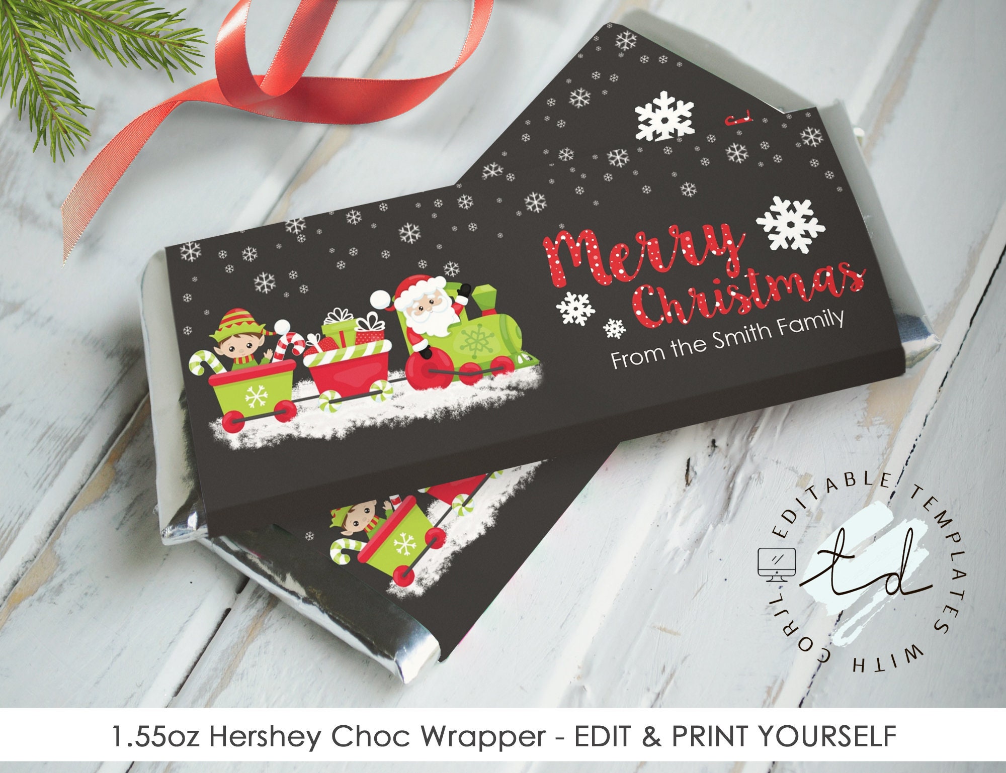 CHRISTMAS Candy Bar Wrappers Editable Santa Christmas Favors | Etsy