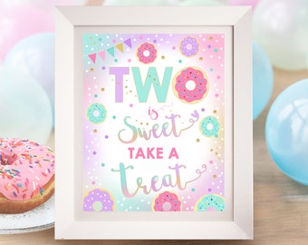 Two is Sweet Take A Treat Table Sign Donut 2nd Birthday Party - Etsy