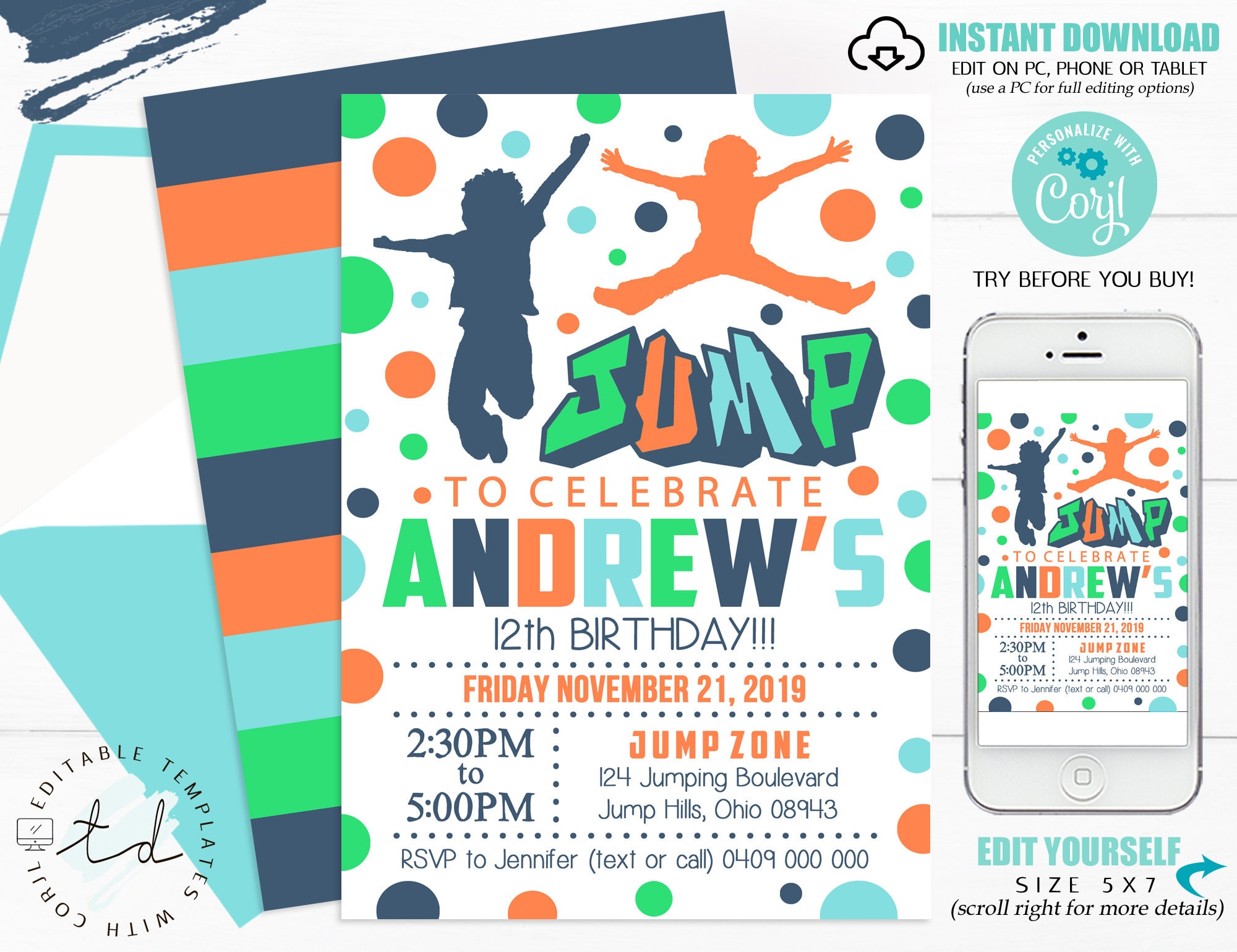 Jump703 Instant Download Jump Invitations Jump Invitation Trampoline ...