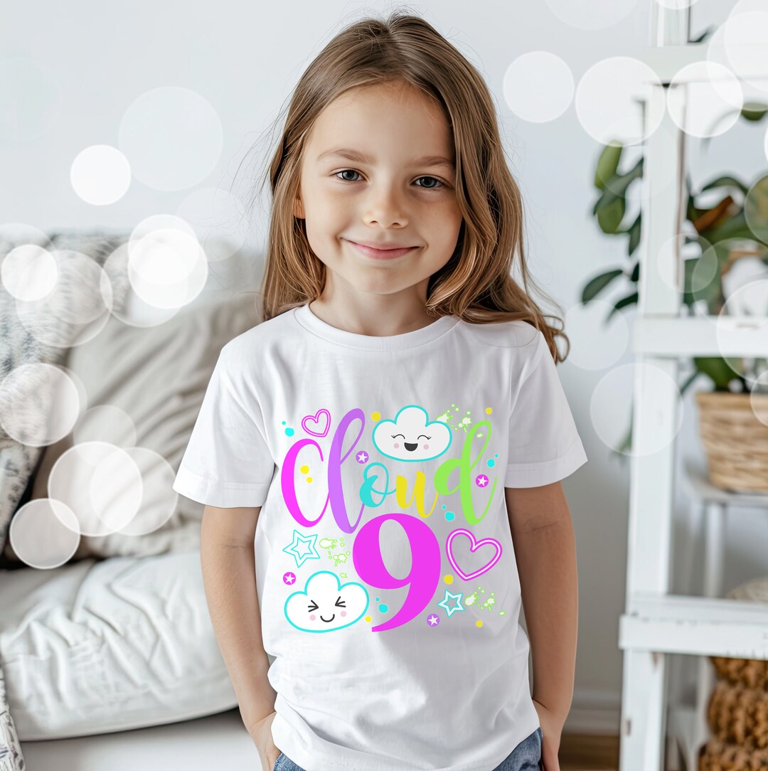 Rainbow Cloud 9 T-shirt Sublimation Design: 9th Birthday PNG (digital ...