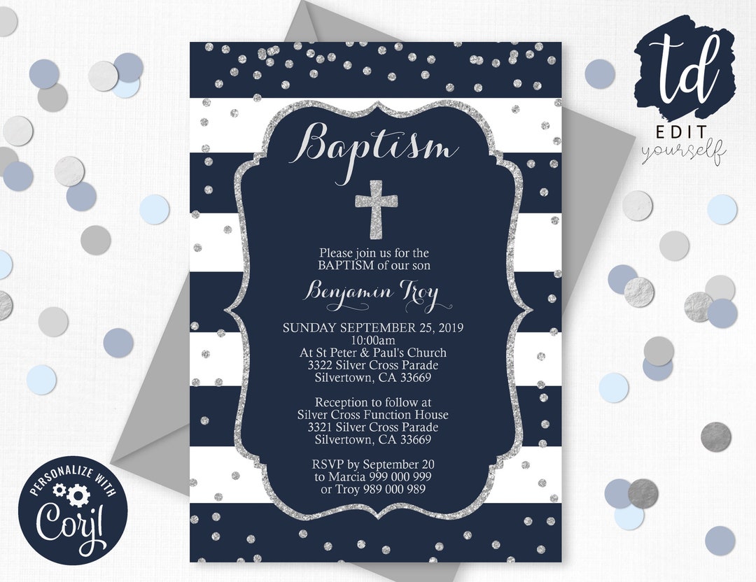Navy Baptism Invitation Instant Download Boy Baptism Invitation ...