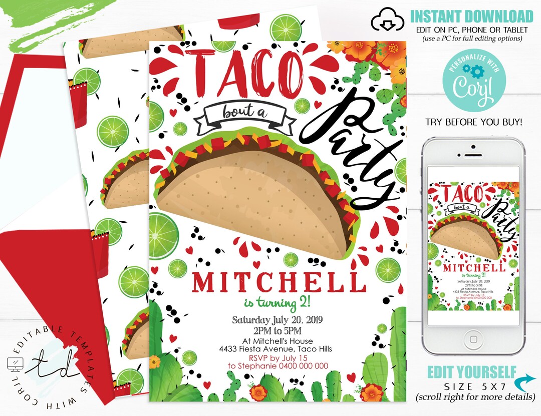 TACO INVITATIONS Taco FIESTA Invitations Taco Party Invitation Taco ...