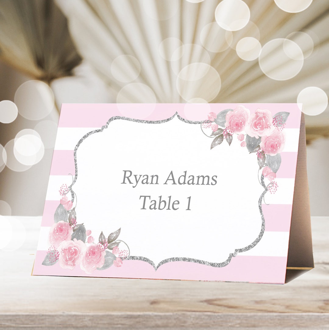 Pink Floral Place Cards Instant Download Wedding Place Cards Name Tent ...
