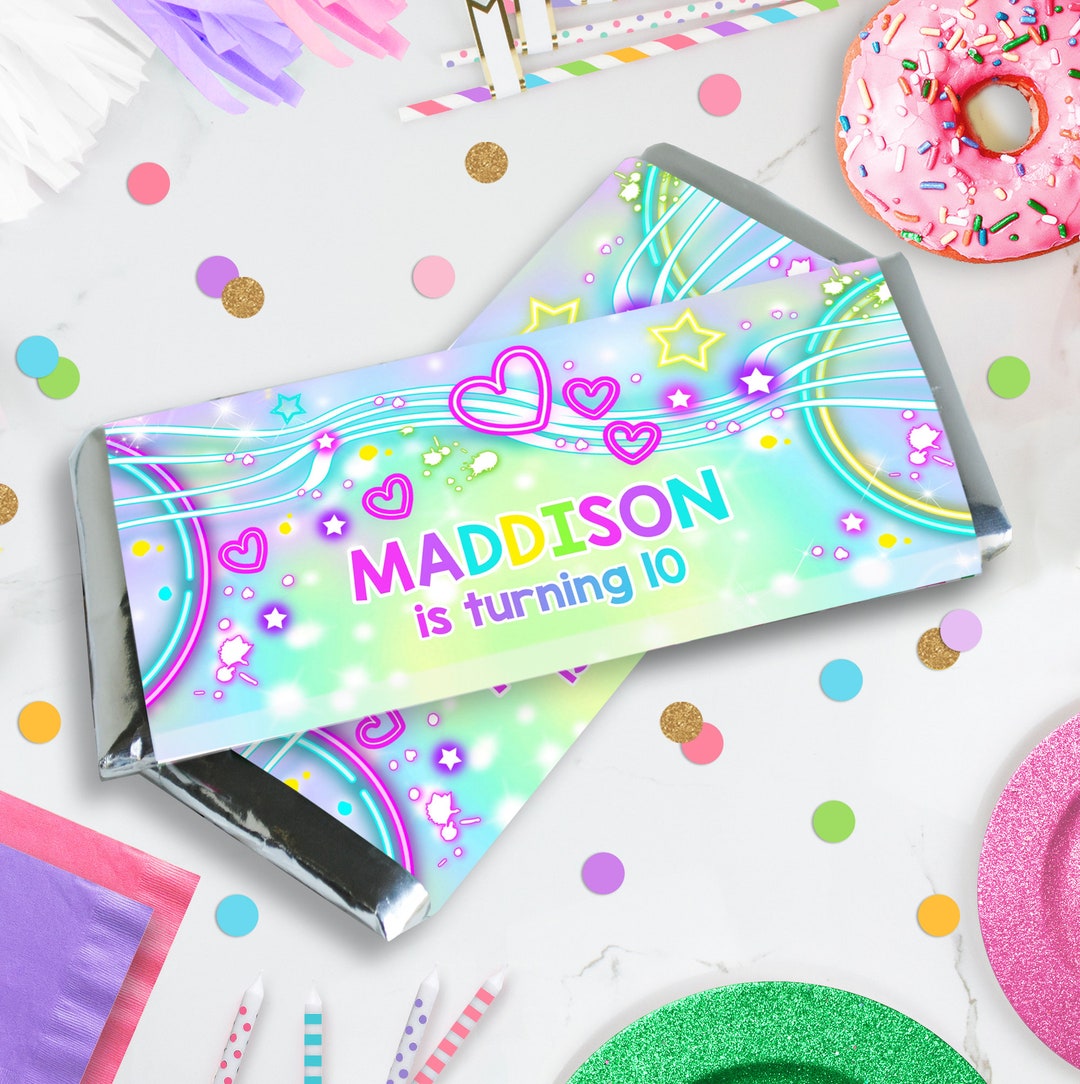NEON HERSHEY Bar Wrappers Editable Neon Favors Printable Glow Hershey ...