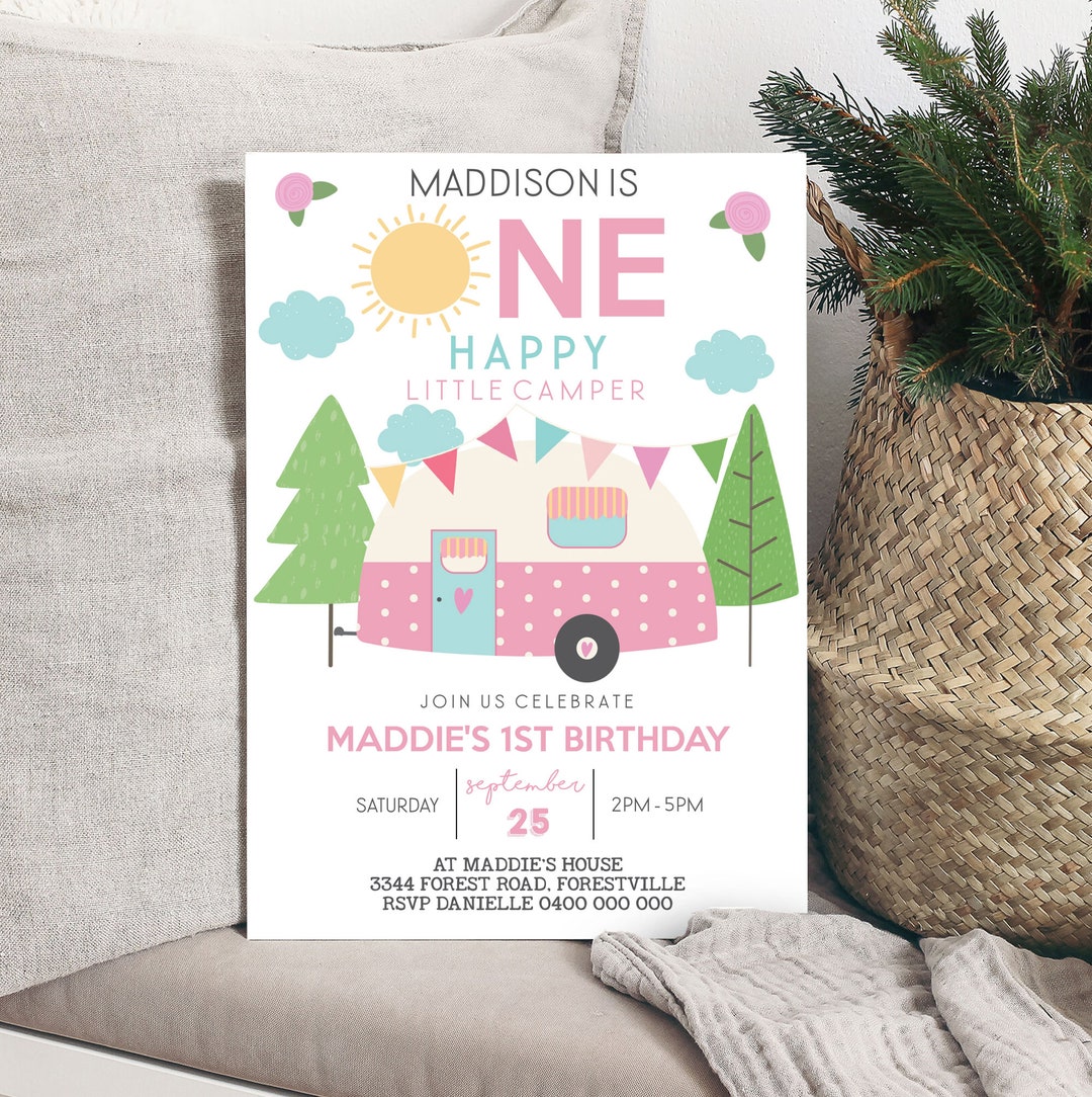 Editable Happy Little Camper Invitation Camp Party Invitation - Etsy