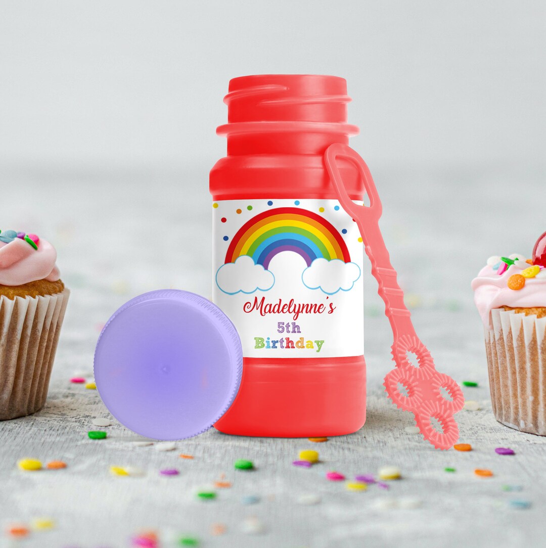 RAINBOW Bubble Labels Editable Bubble Bottle Labels Corjl Rainbow Party ...